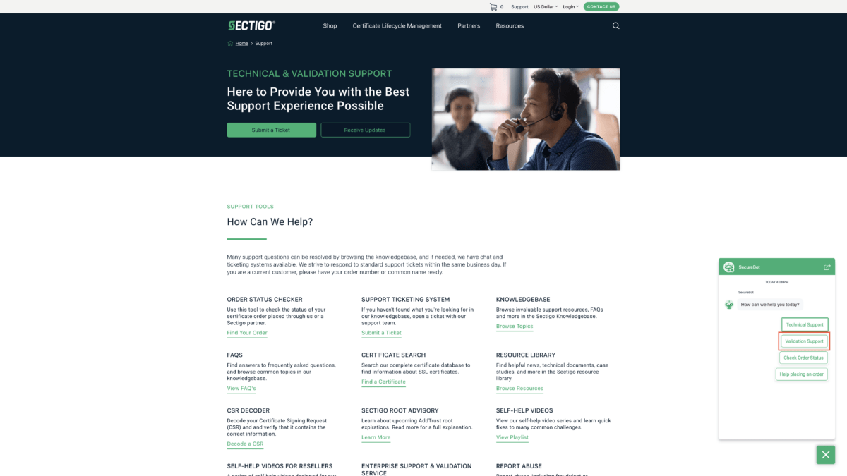 Sectigo valideringssupport (OV/EV) - SSL direkt
